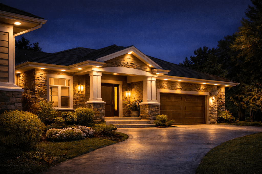 Elegant Exterior Soffit Lighting Placement Pictures
